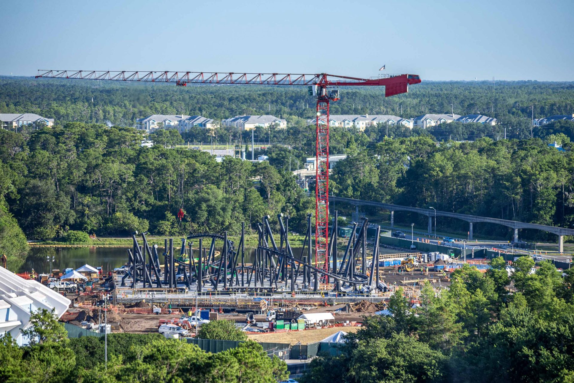 Elevated Look at Latest Tron Roller Coaster Track Installation