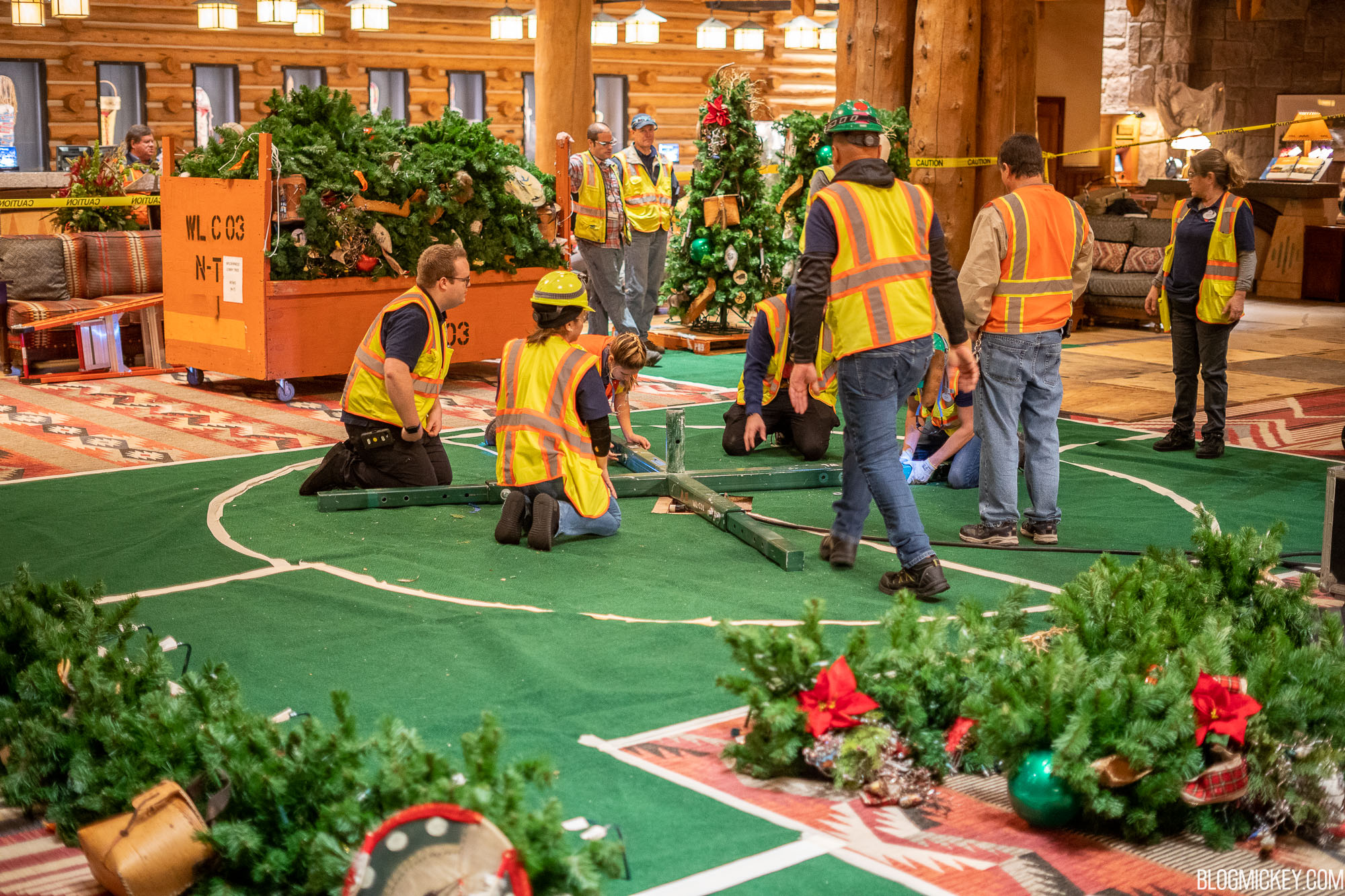 Detailed Look at Wilderness Lodge Christmas Tree Installation