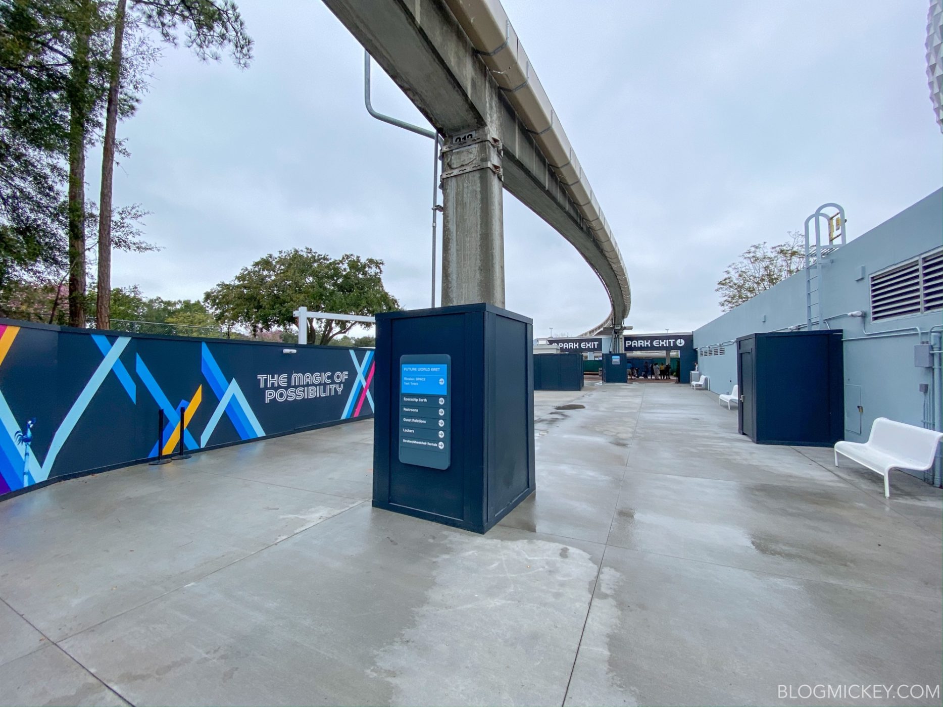 Giant Park Exit Signage Added to Spaceship Earth Bypass Walkway