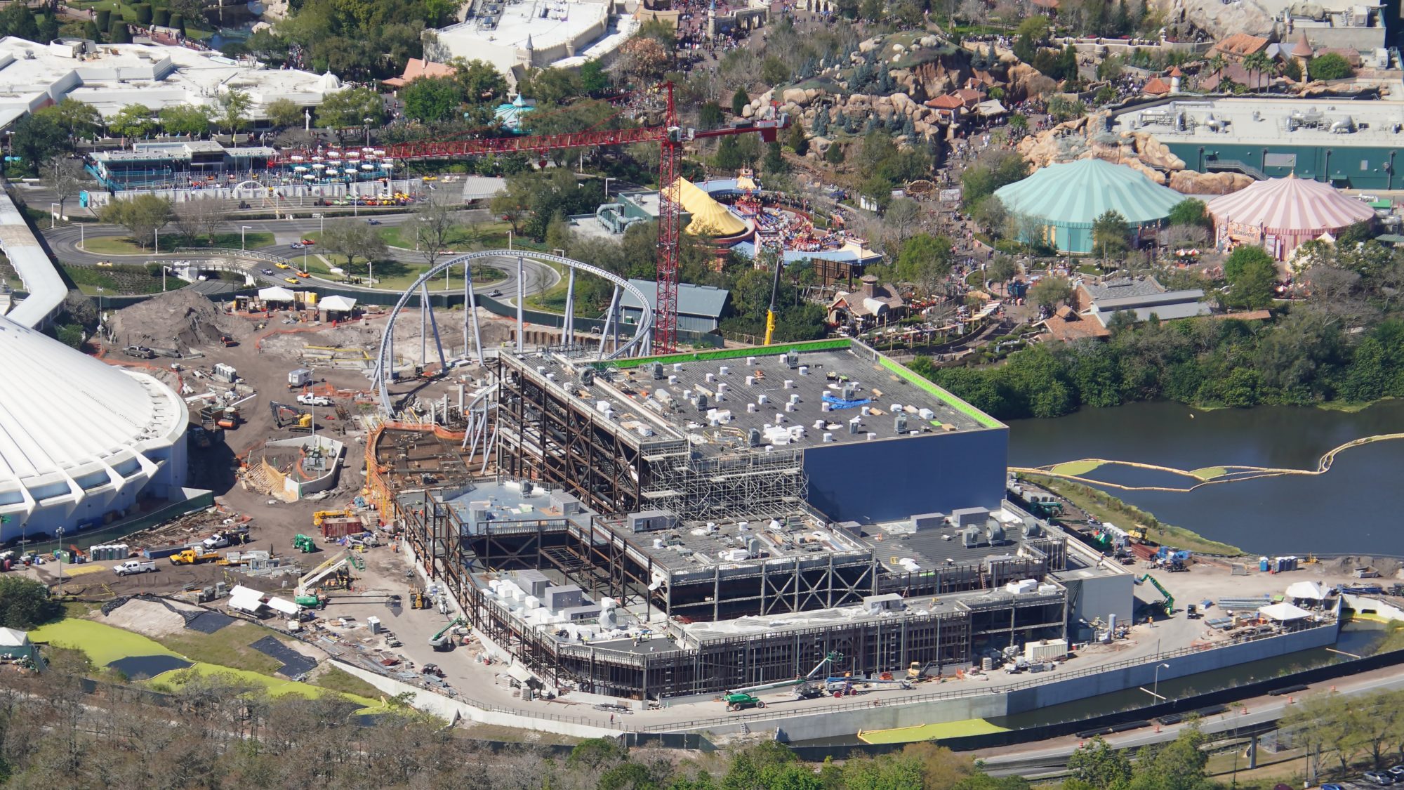 Latest Aerial Photos of Tron Lightcycle Run Construction at Magic Kingdom