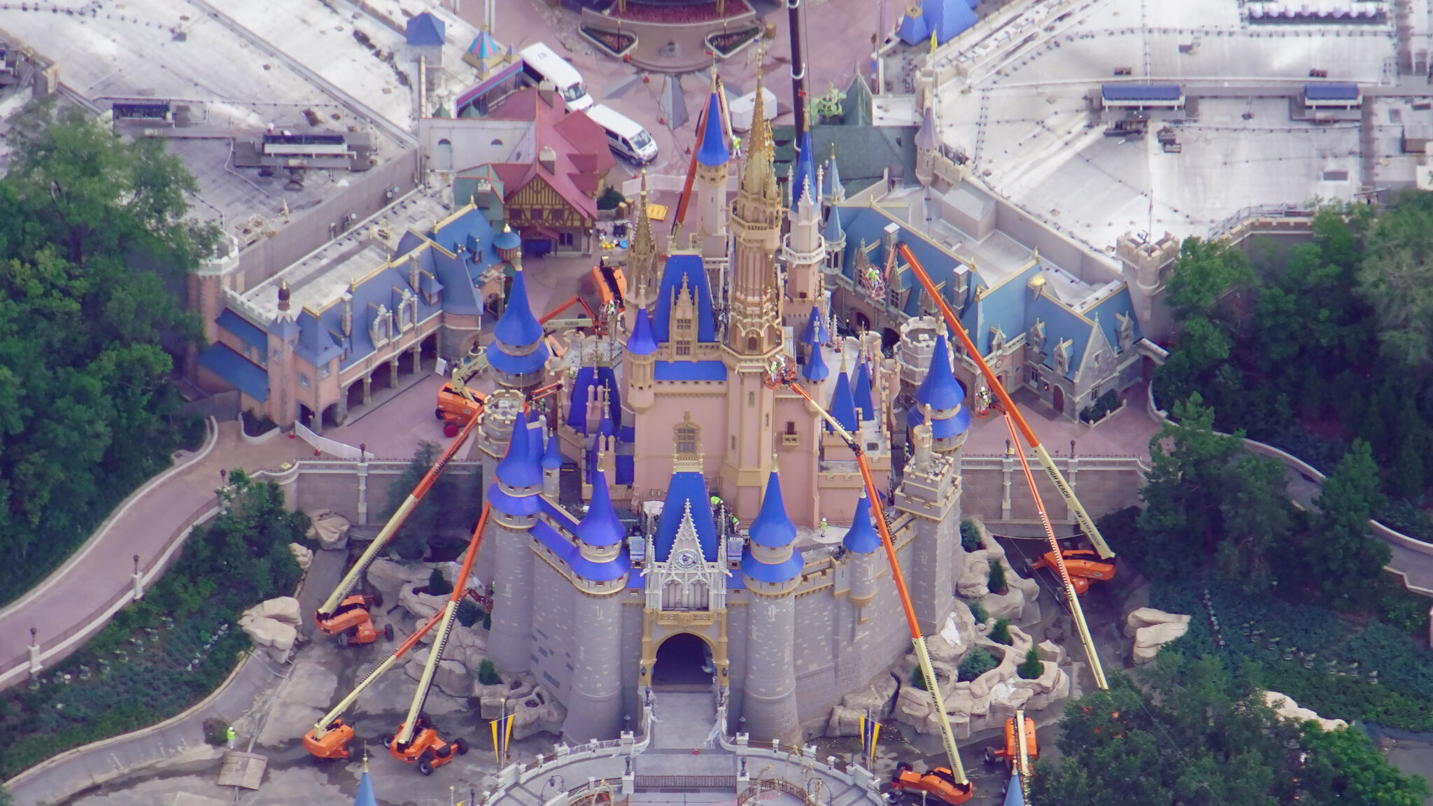 Latest Look at Cinderella Castle Repainting, Including Aerial Photos