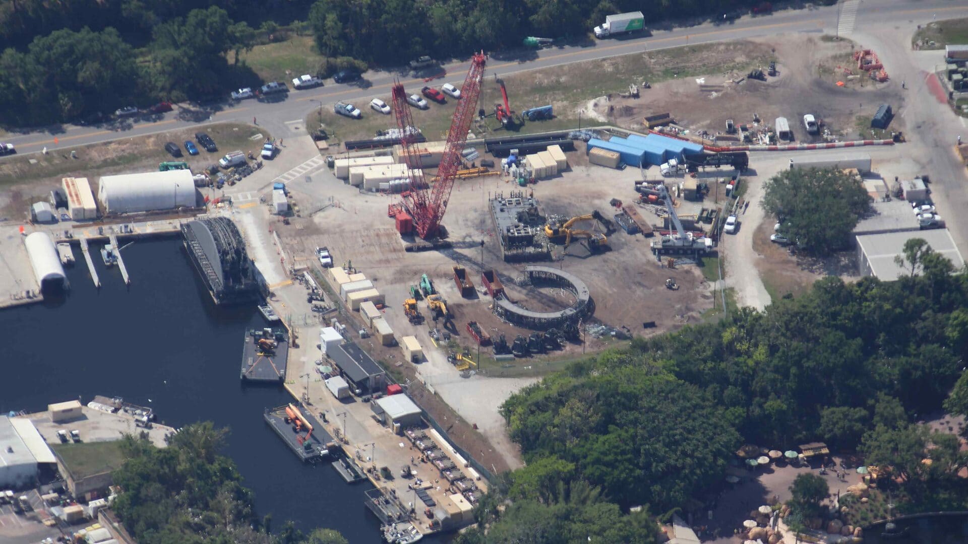 Aerial Look at Harmonious Centerpiece Ring Demolition Backstage at EPCOT