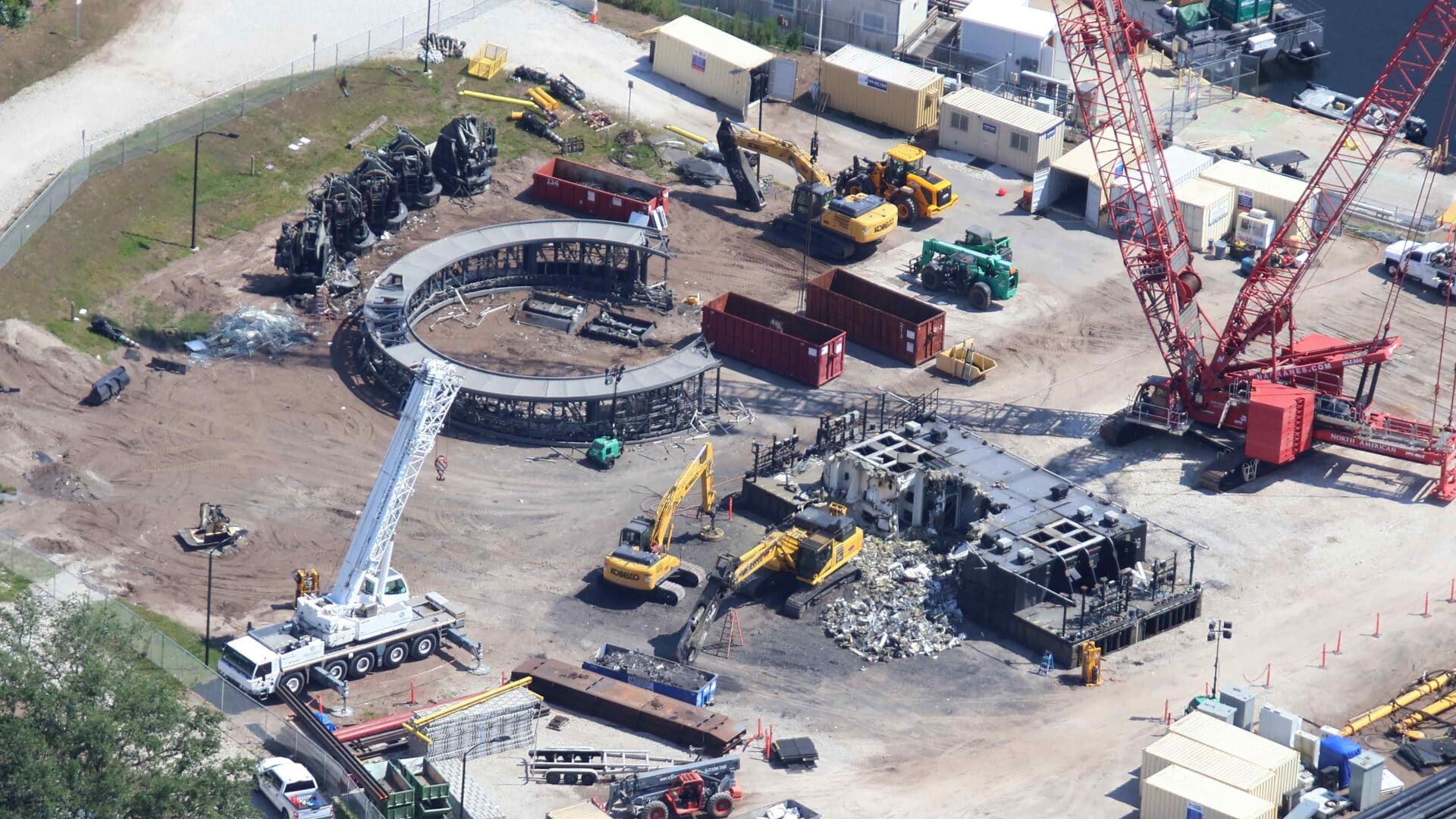 Aerial Look at Harmonious Centerpiece Ring Demolition Backstage at EPCOT