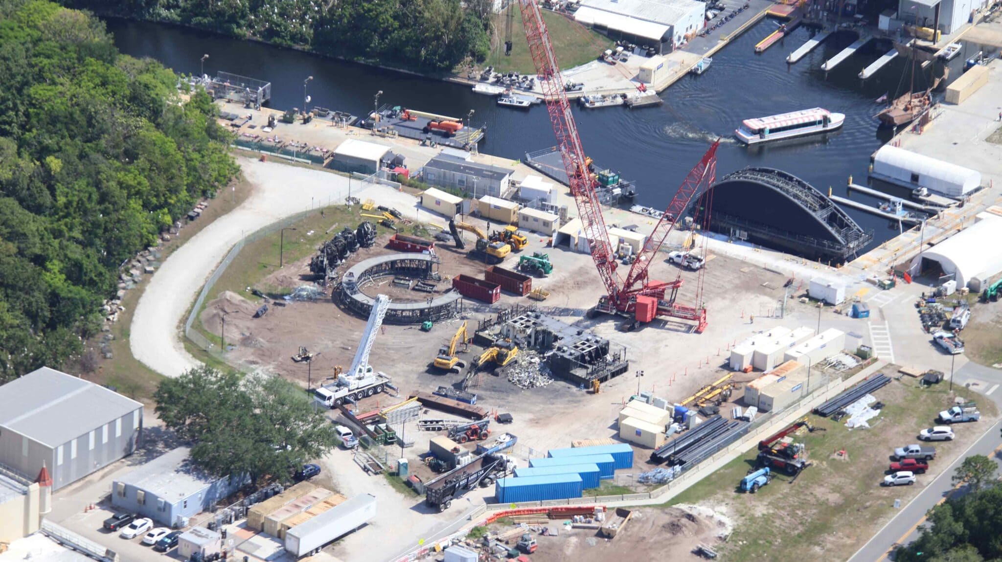 Aerial Look at Harmonious Centerpiece Ring Demolition Backstage at EPCOT