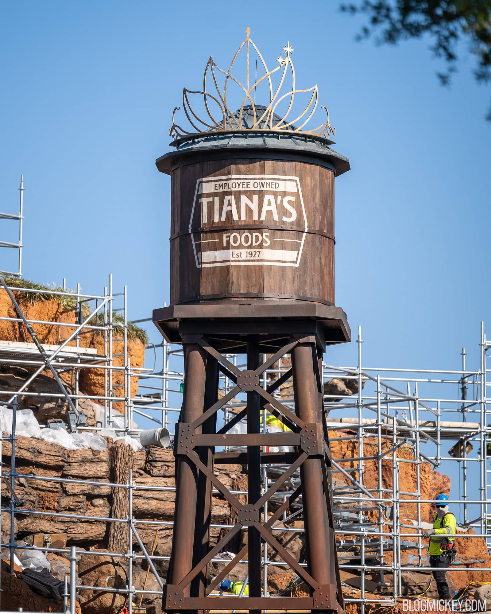 DETAILED LOOK: Tiara-Topped Tiana's Foods Water Tower Installed at ...