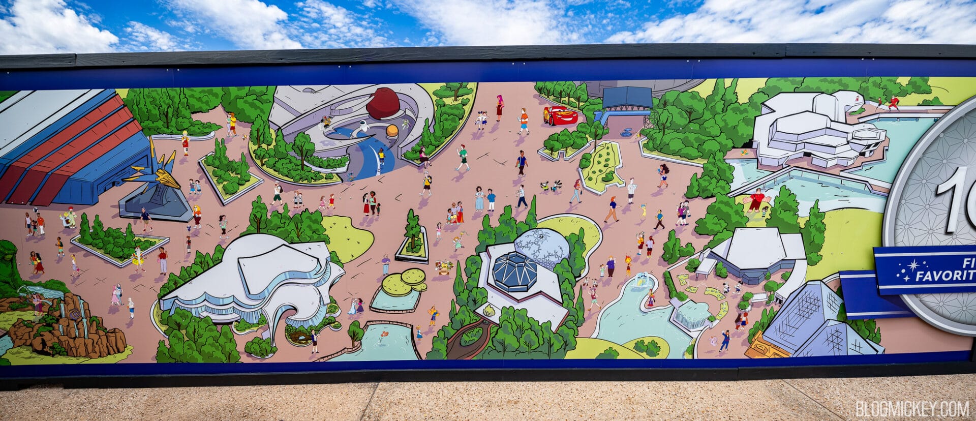 PHOTOS: Find ALL 100 Disney Characters on EPCOT Construction Wall Mural ...