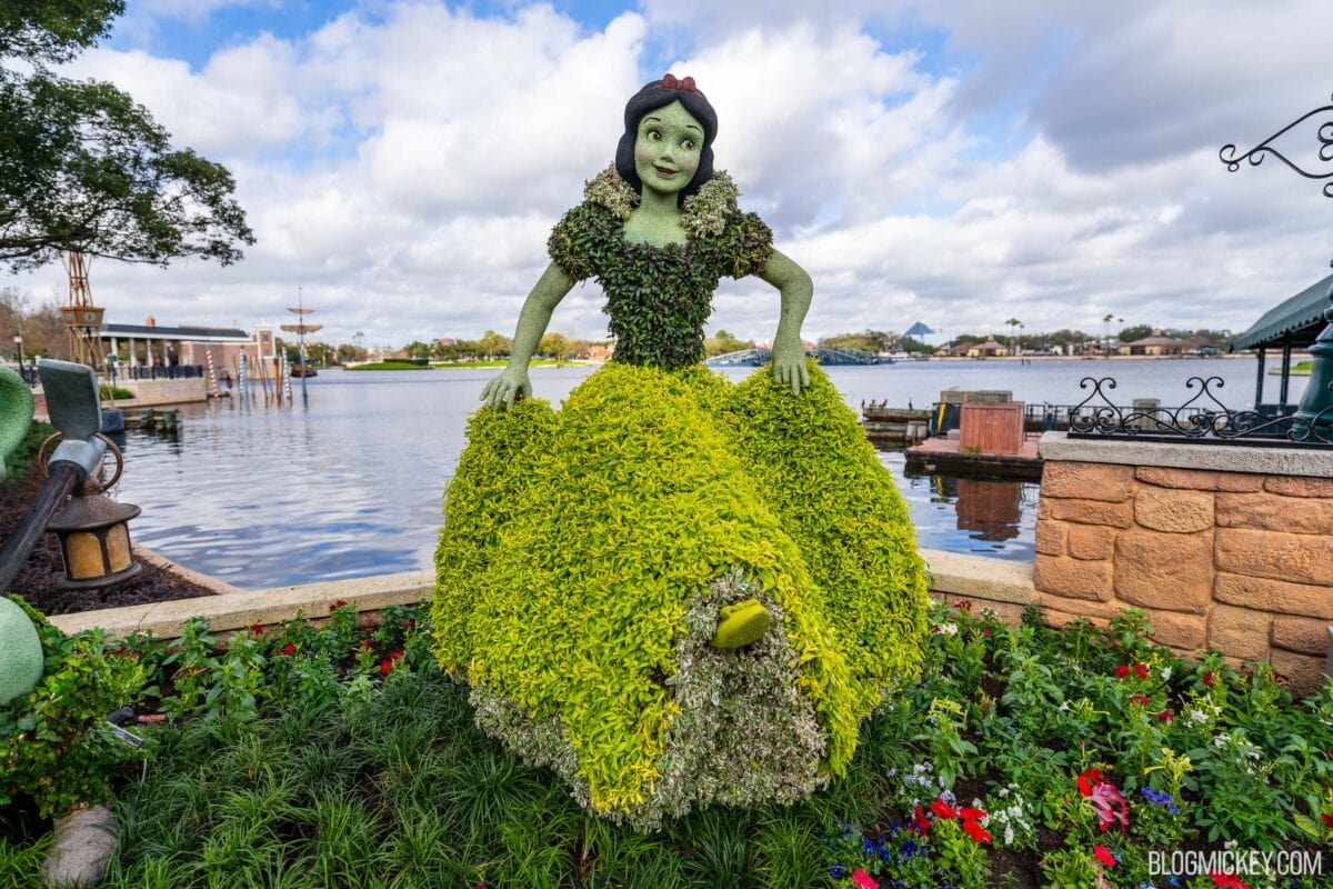 Snow White & Dopey Topiaries Arrive for 2024 EPCOT Flower & Garden Festival