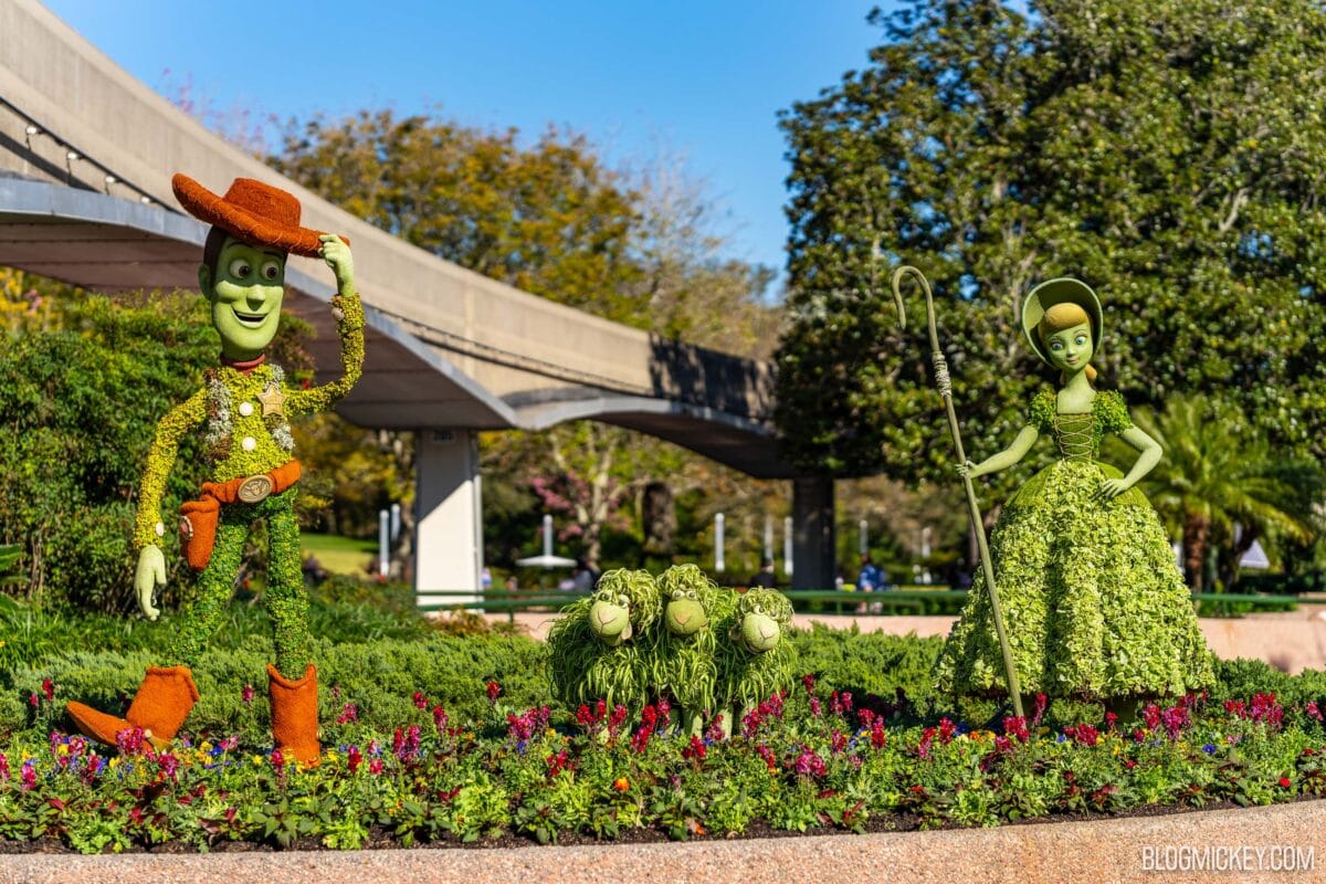 Woody, Bo Peep & Sheep Topiaries Relocated to New World Celebration ...