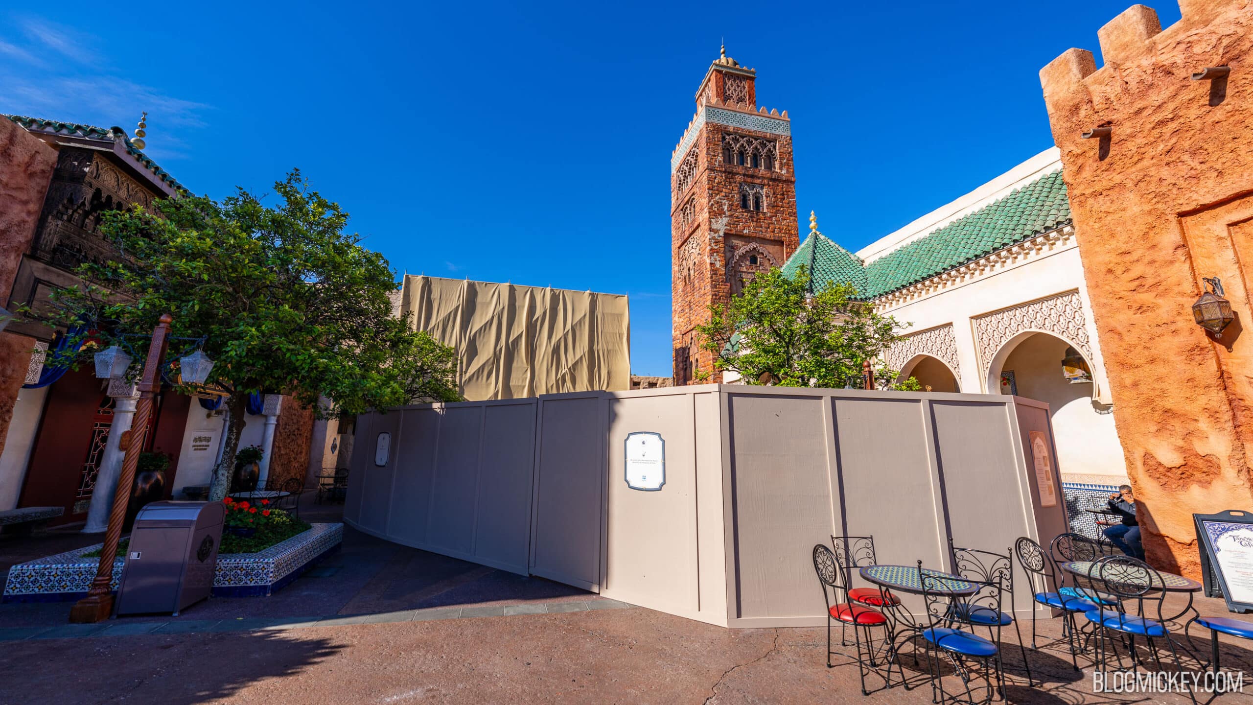 Extensive Maze of Construction Walls Installed at EPCOT's Morocco Pavilion