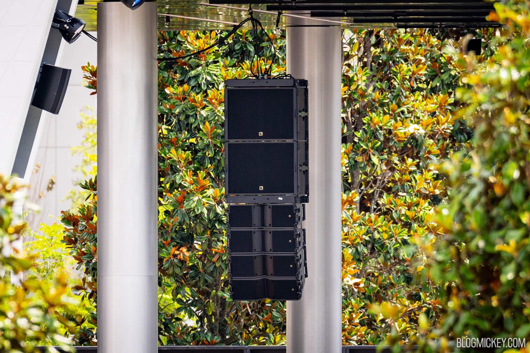 Speakers Installed at CommuniCore Plaza Stage Ahead of Encanto Show Debut